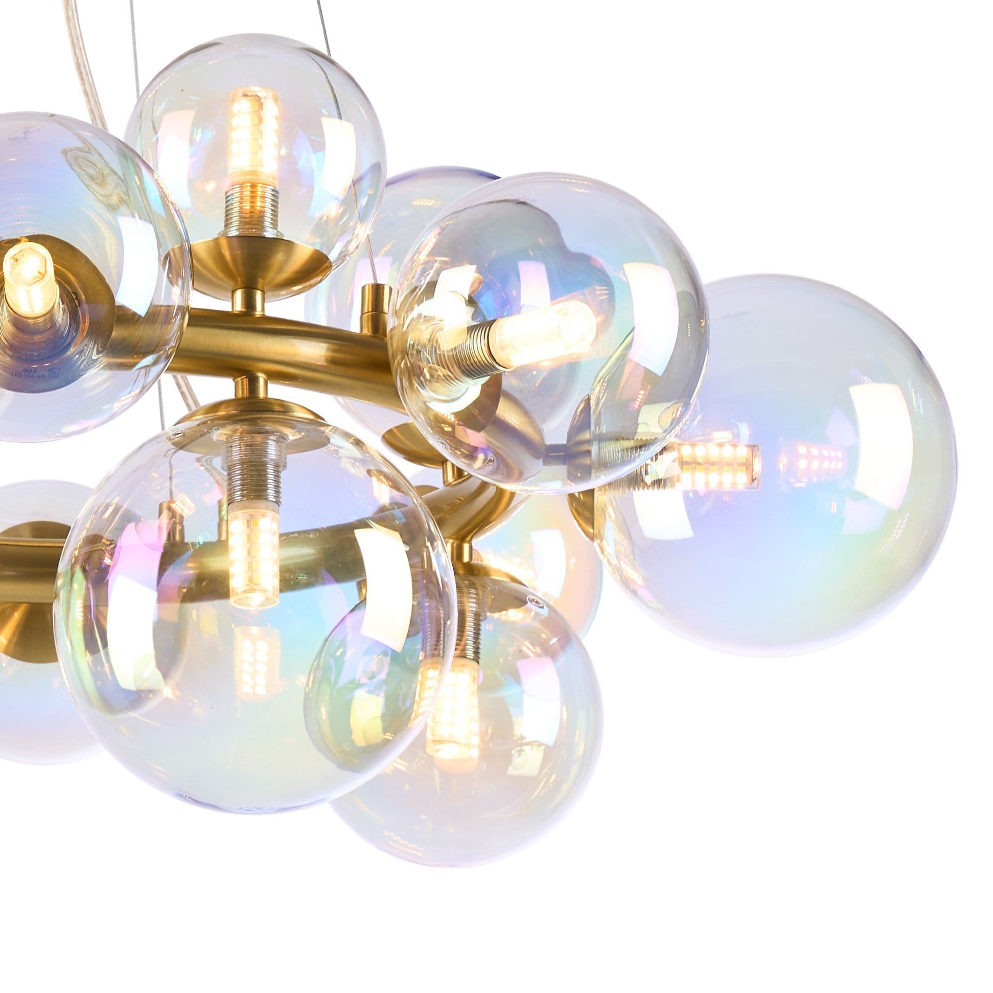 Rhoen 16 Light Circular Fitting in Satin Gold with Iridescent Glass Shades