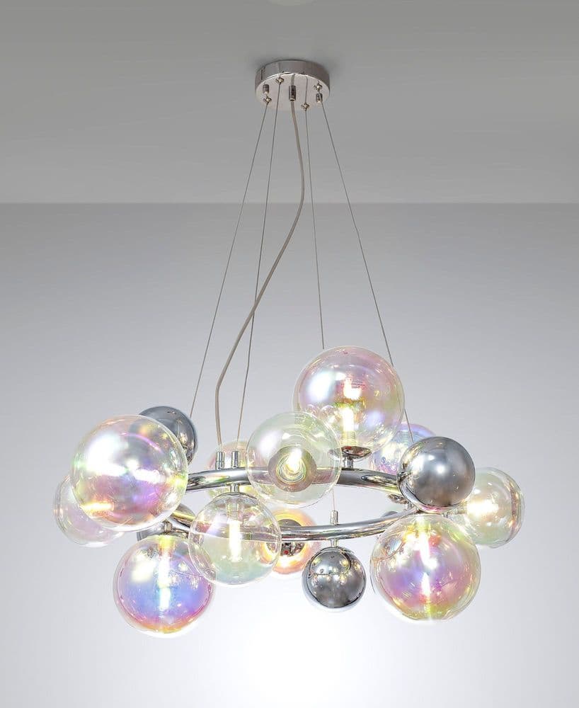 Romney 12 Light Circular Fitting in Polished Chrome and Iridescent ...