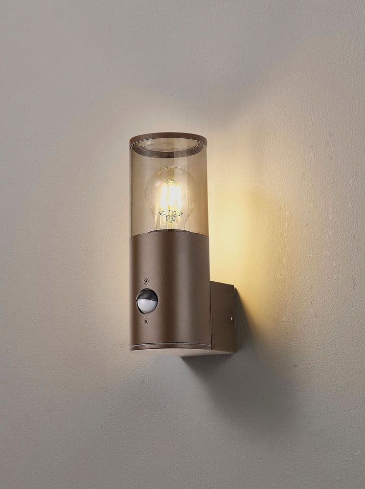 Vendeen Outdoor PIR Wall Light in a Matt Brown Finish with a Smoked ...