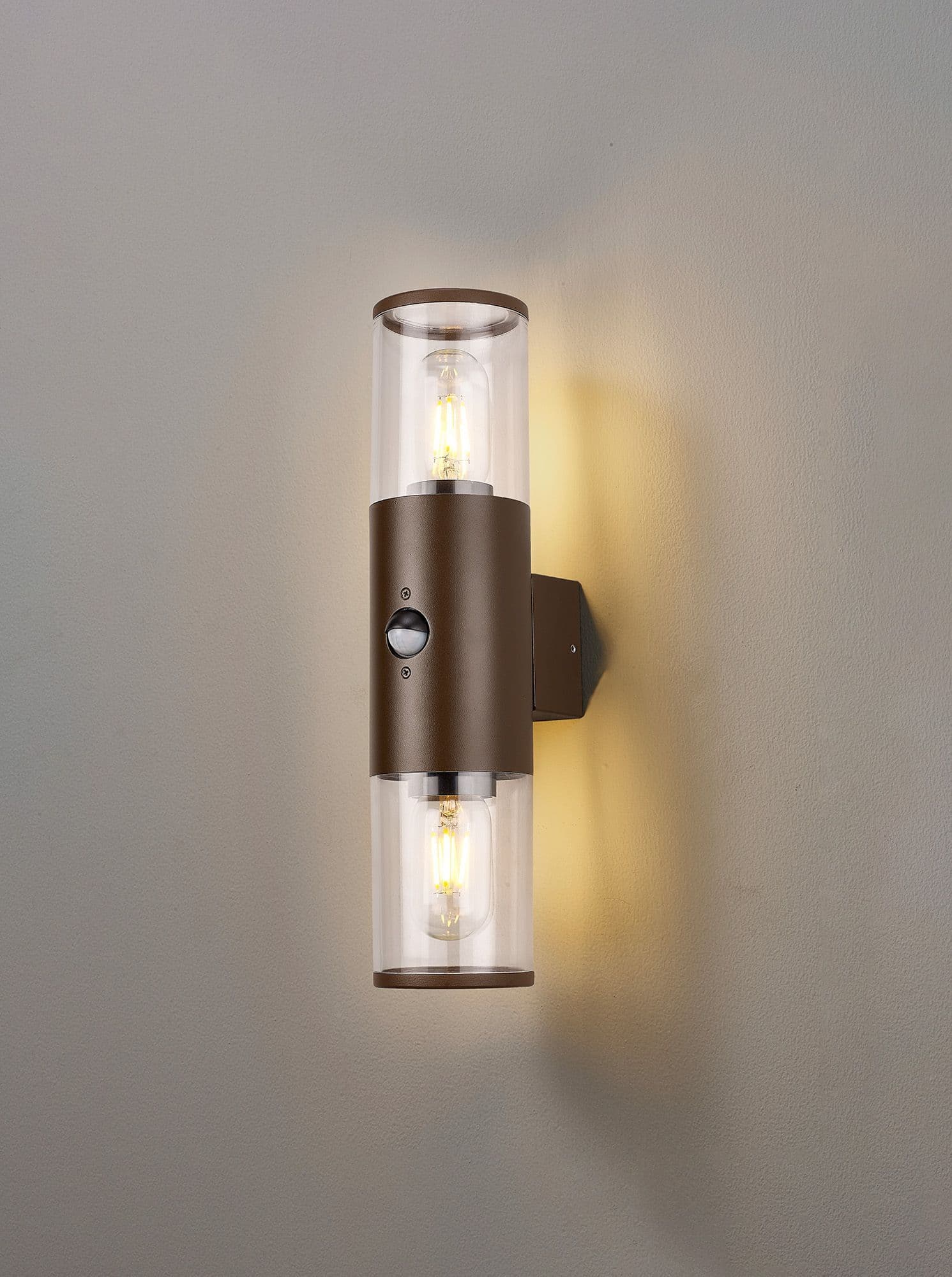 Vendeen Up & Down Outdoor PIR Wall Light in a Matt Brown Finish with ...
