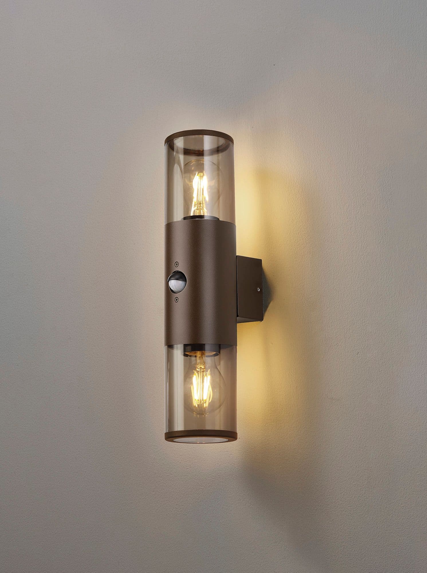 Vendeen Up & Down Outdoor PIR Wall Light in a Matt Brown Finish with ...
