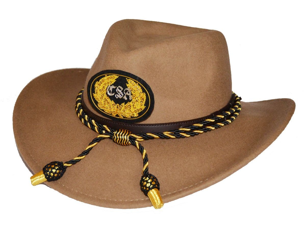 Confederate Butternut Slouch Hat Black Gold Cord & CSA Badge