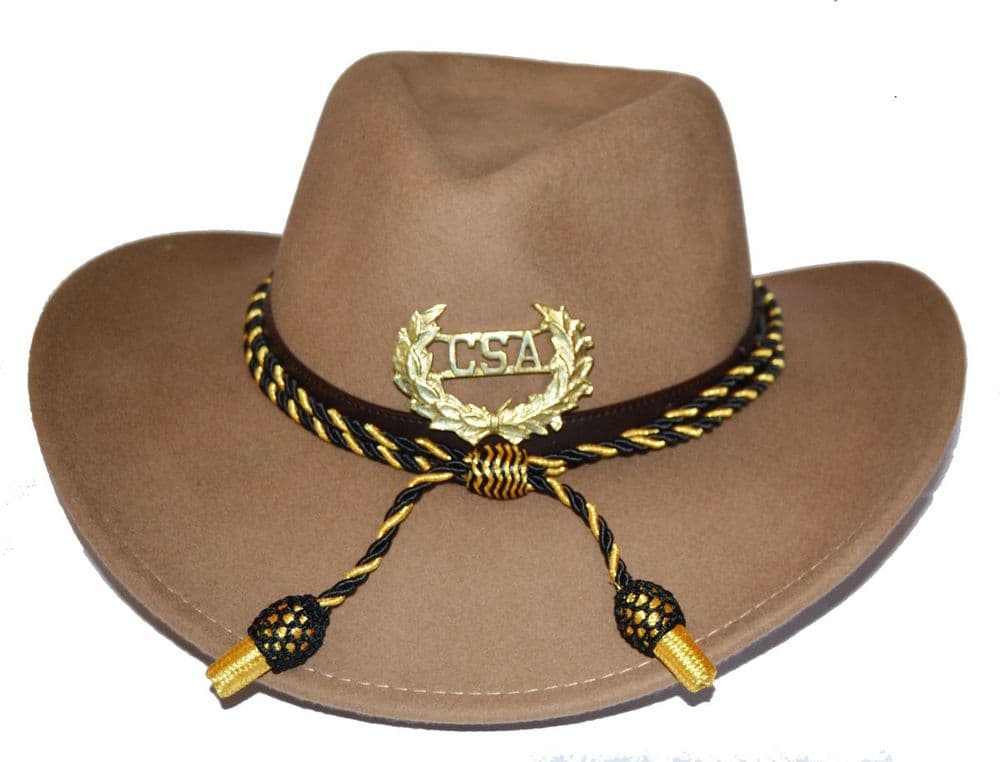 Confederate Butternut Slouch Hat Black Gold Cord & Metal CSA Badge
