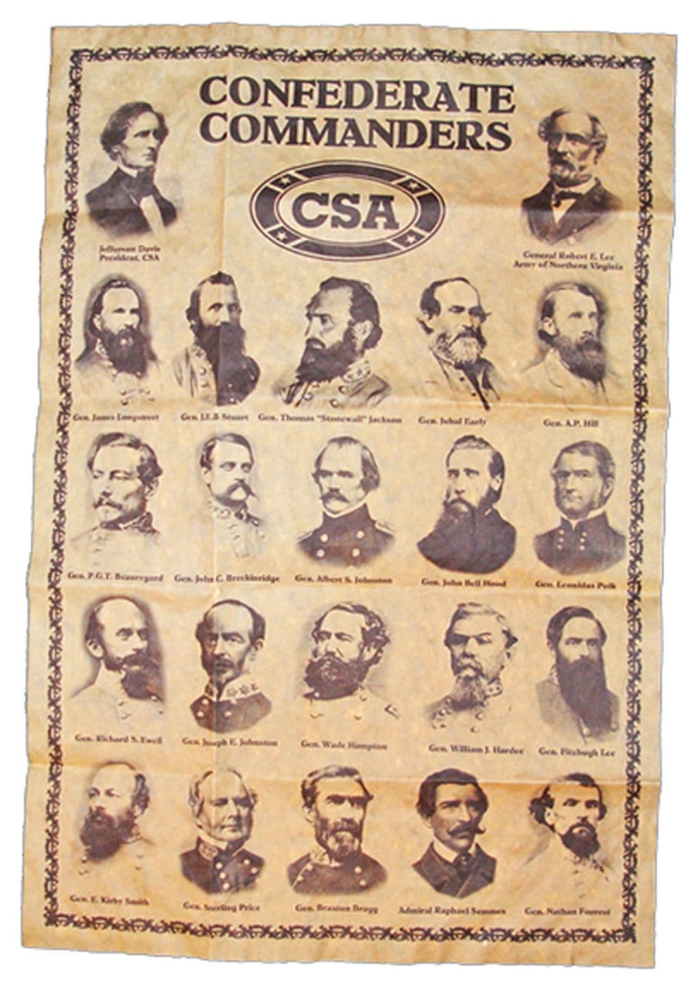 Parchment Paper Confederate Commanders Poster