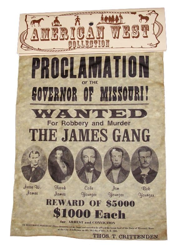Replica James & Younger Gang Wanted Poster