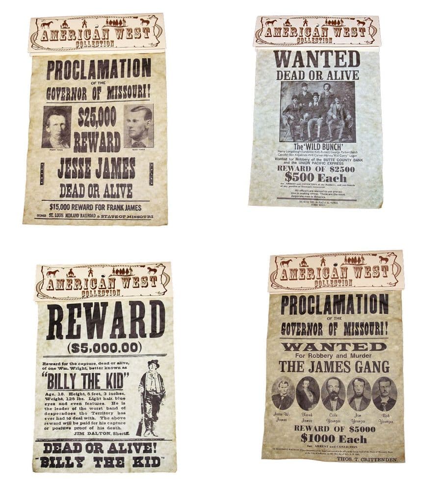 Set Of 4 Wanted Posters