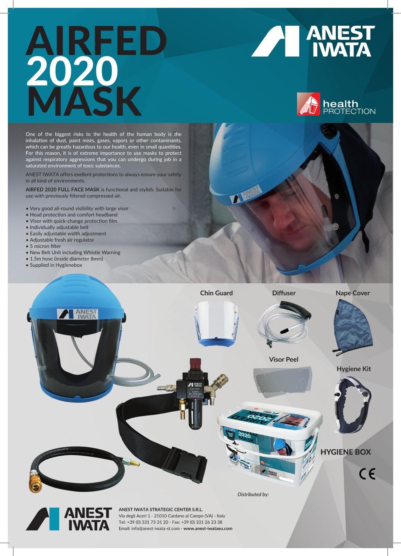 Anest Iwata VIUAF2020KIT Full Face Air Fed Mask C/W Storage Tub & Anti ...