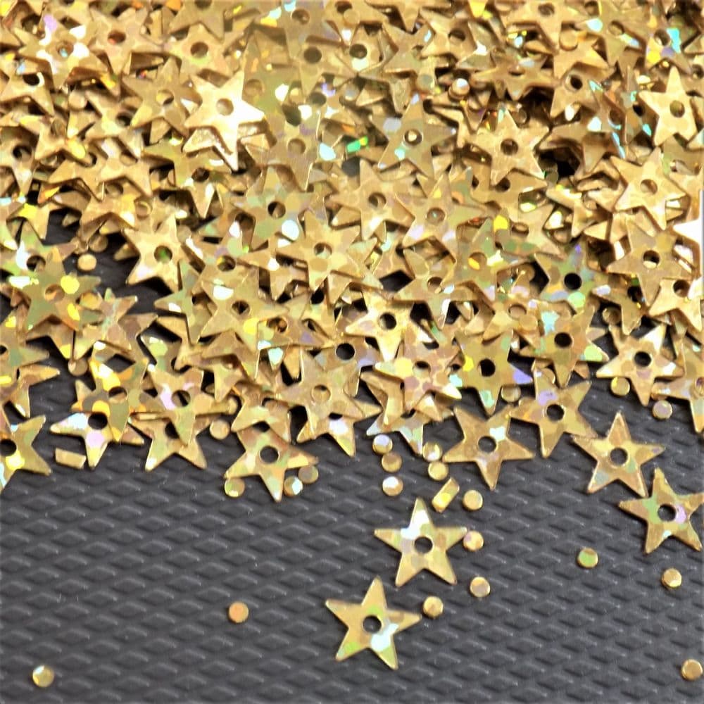 5mm Hologram Gold Star Sequins x 15g