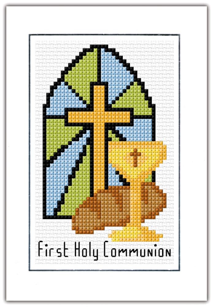 1st / First Holy Communion Blue Green Card 14 Count Cross Stitch Kit