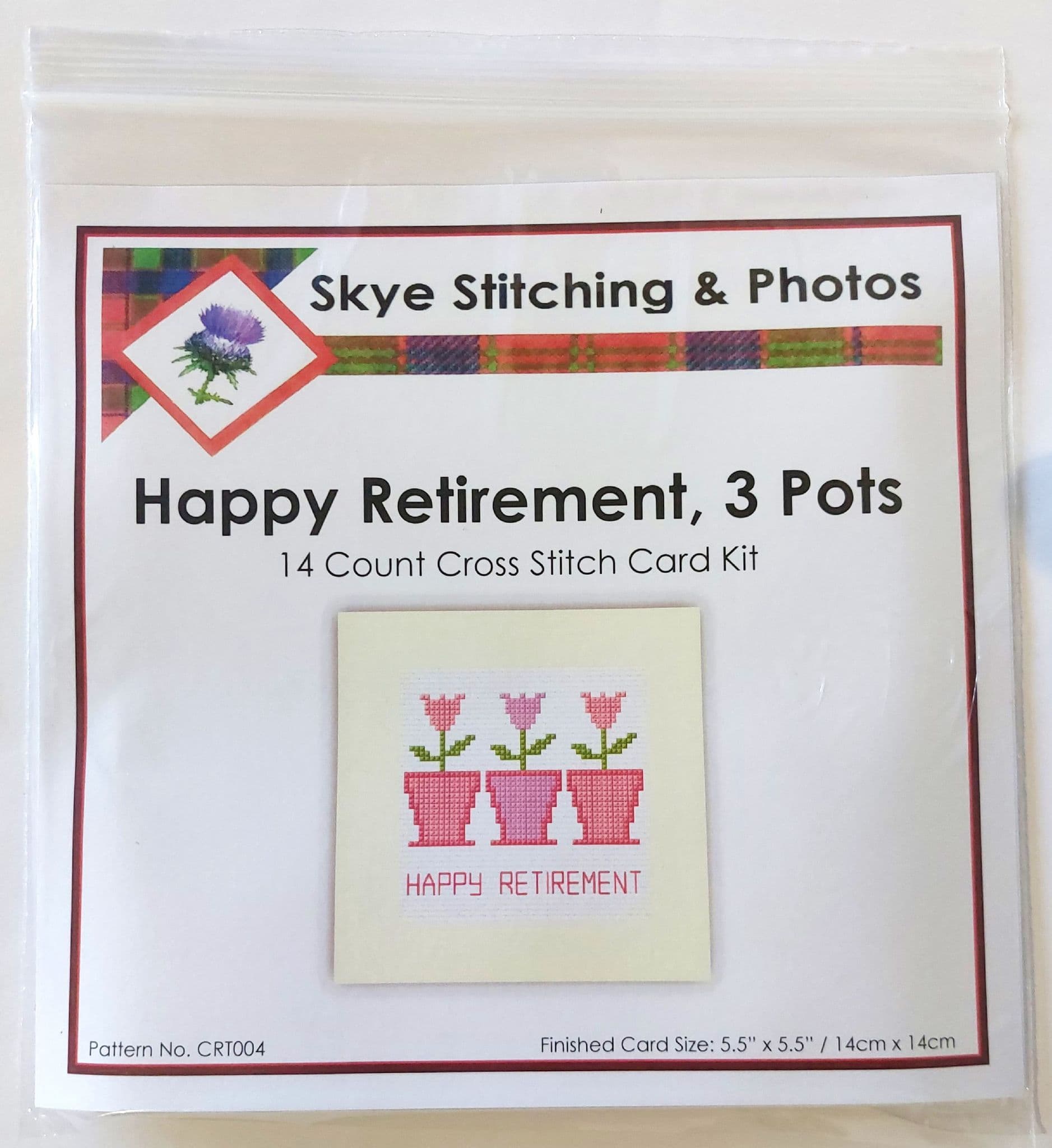 3 Flower Pots - Retirement Greeting Card Cross Stitch Kit 5 5" x 5 5