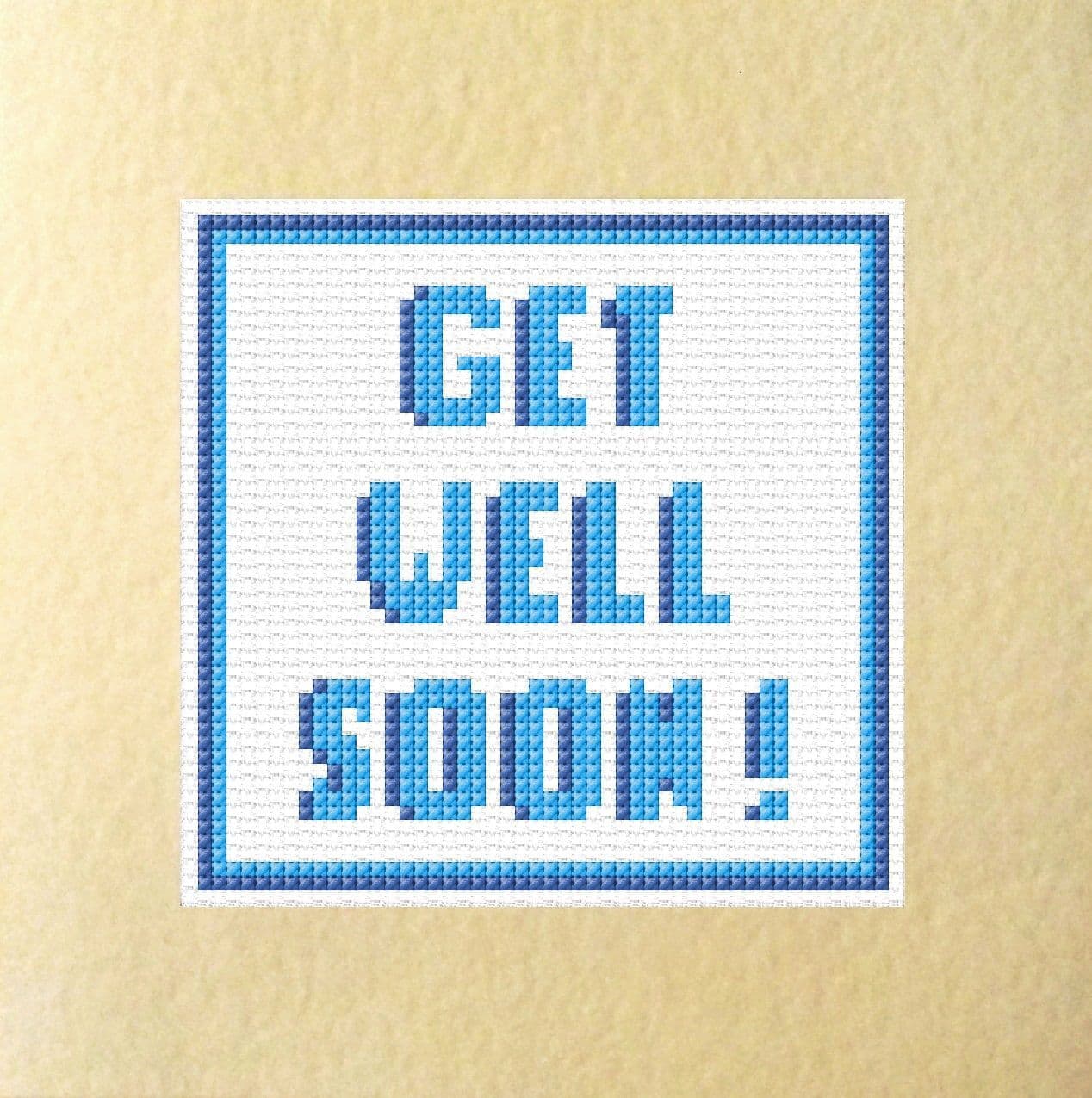 Get Well Soon - Blue Wording Greeting Card Cross Stitch Kit 5 5" x 5 5"