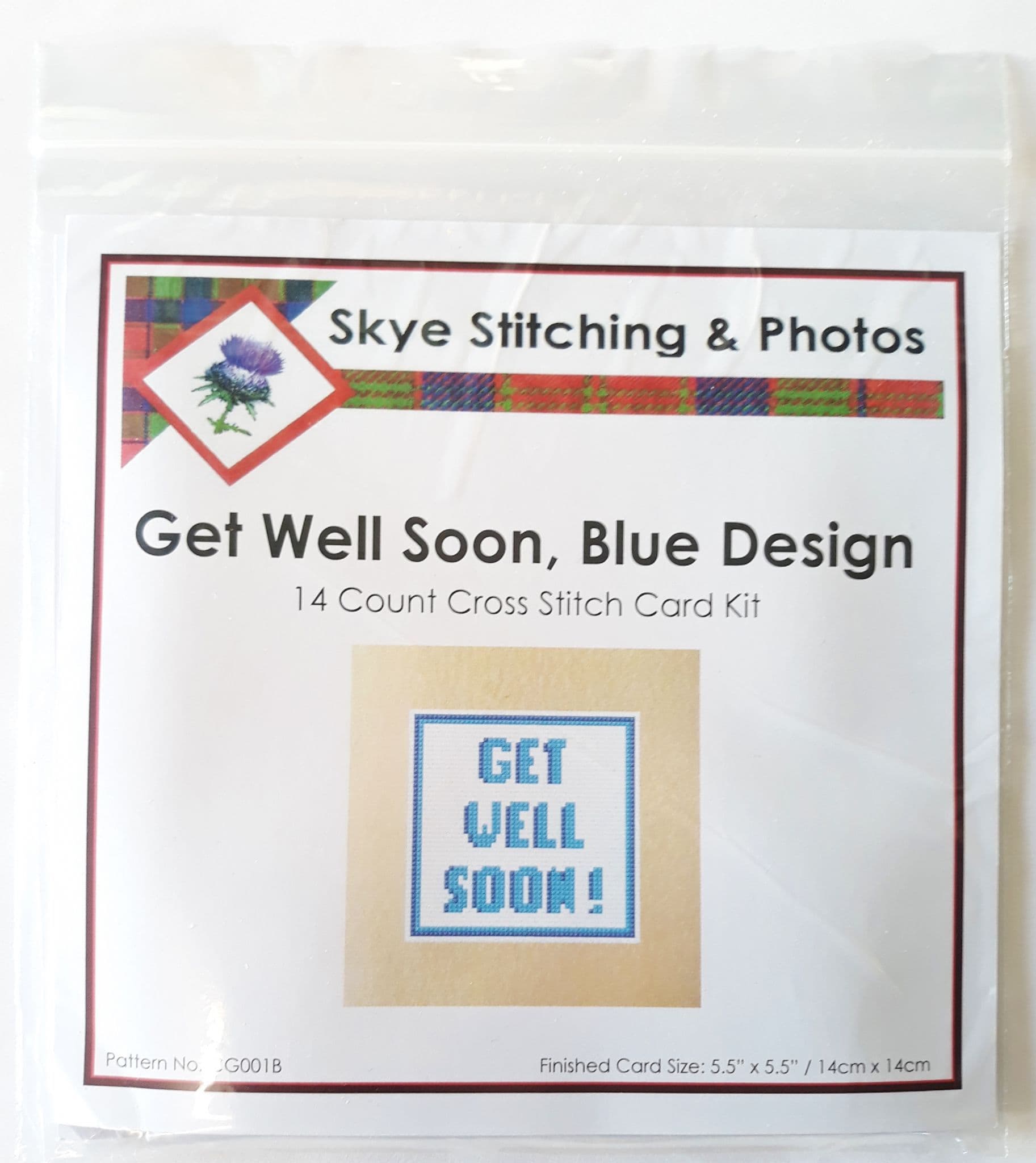 Get Well Soon - Blue Wording Greeting Card Cross Stitch Kit 5 5" x 5 5"