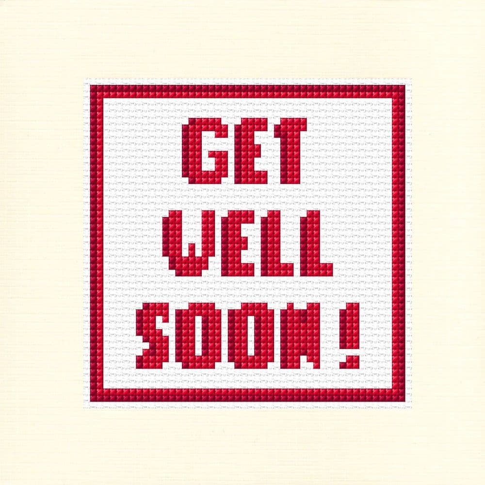 Get Well Soon - Red Wording Greeting Card Cross Stitch Kit 5 5" x 5 5"