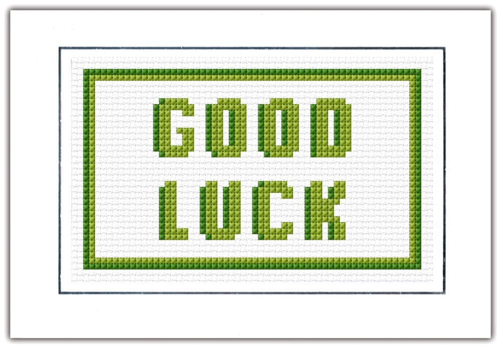 Good Luck Green Block Wording 14 Count Cross Stitch Card Kit