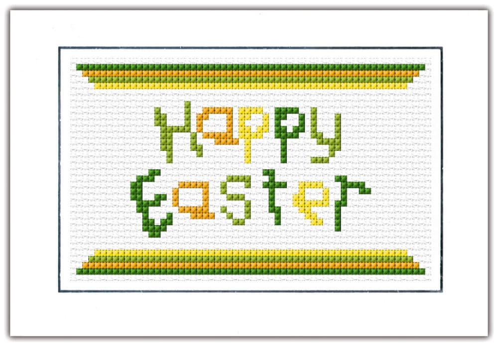 Happy Easter Fancy Green Yellow Wording - Cross Stitch Card Kit 6" x 4"
