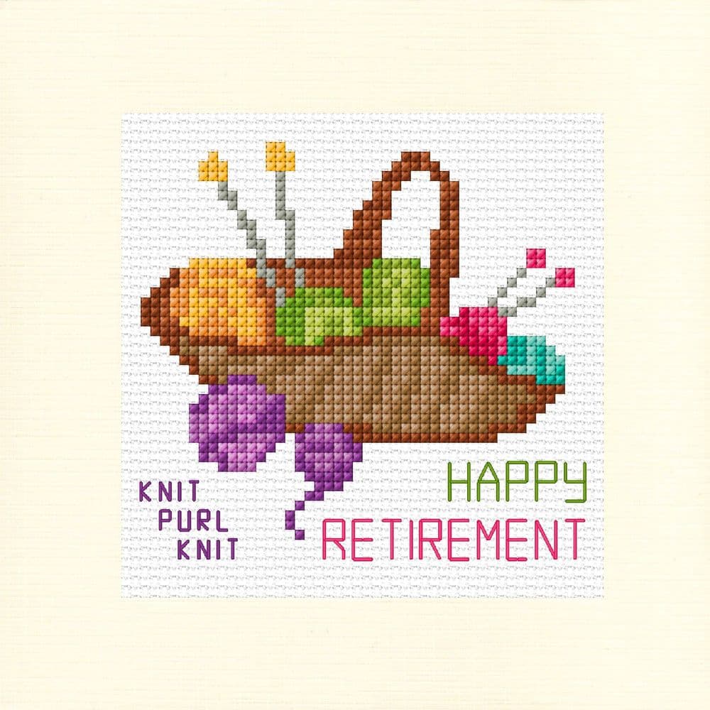 Knitting Basket - Retirement Greeting Card Cross Stitch Kit 5 5" x 5 5