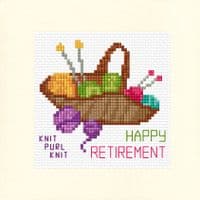 Knitting Basket - Retirement Greeting Card Cross Stitch Kit 5 5" x 5 5