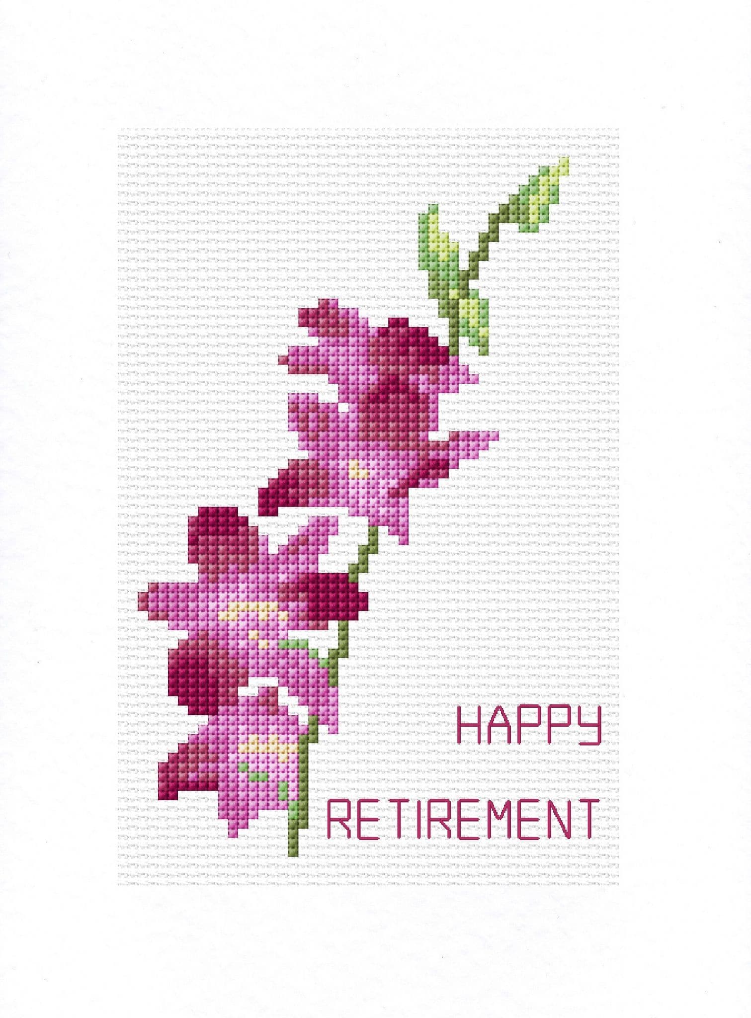 Purple & Pink Orchid Stem - Retirement Greeting Card A5 Cross Stitch Kit