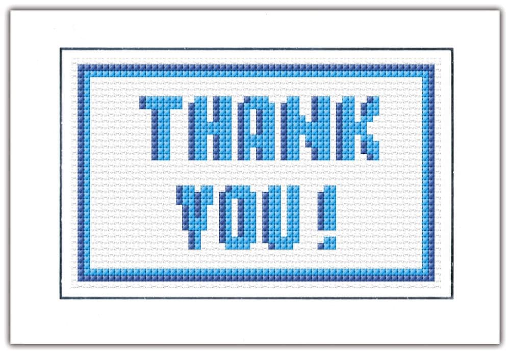 Thank You - Block Blue Wording - Cross Stitch Card Kit 6" x 4"