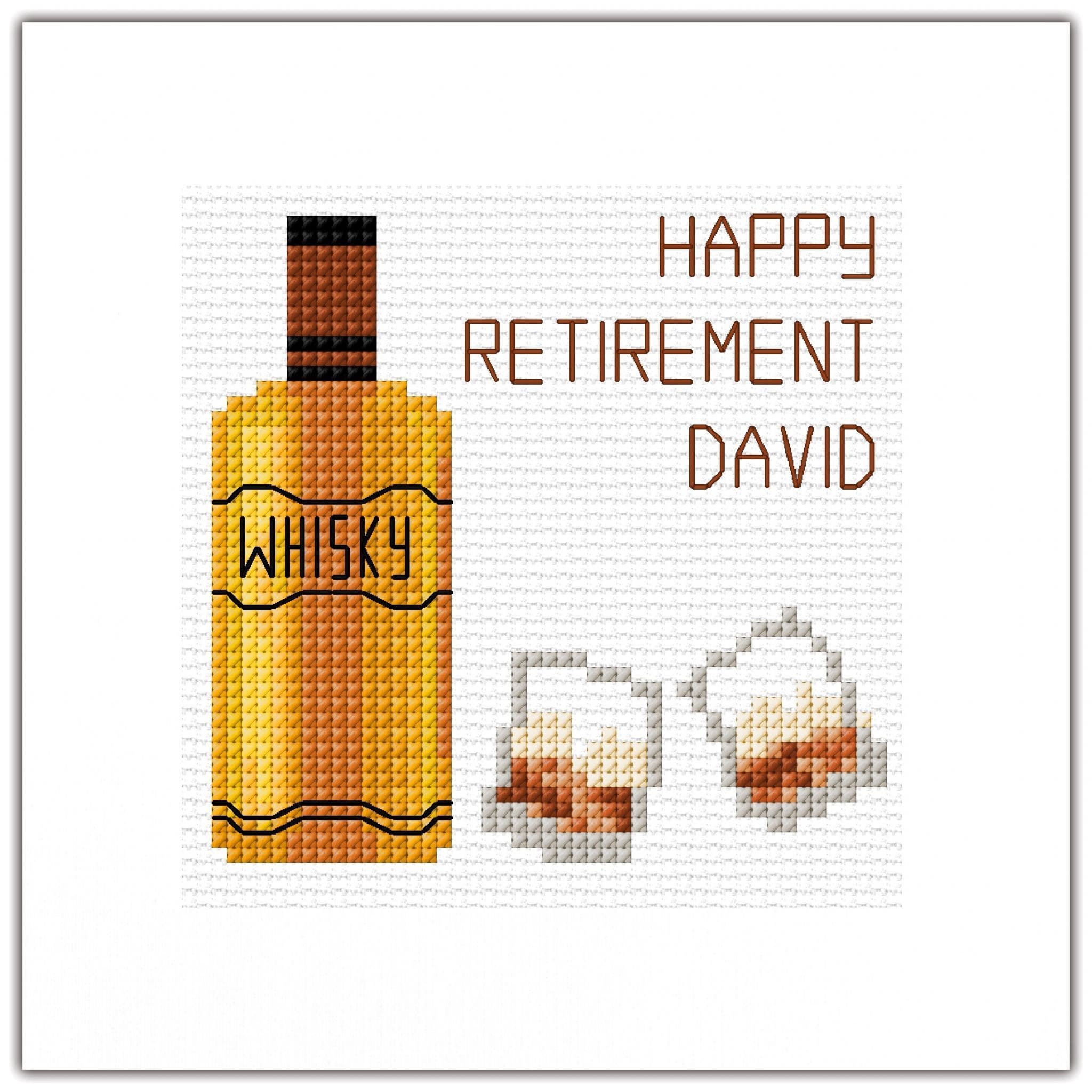 Whisky & Glasses - Retirement Greeting Cross Stitch Card Kit 5 5" x 5 5"