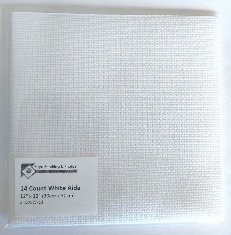 White 14 /16 Count Aida Fabric - Sizes From 12" x 12" 30cm x 30cm