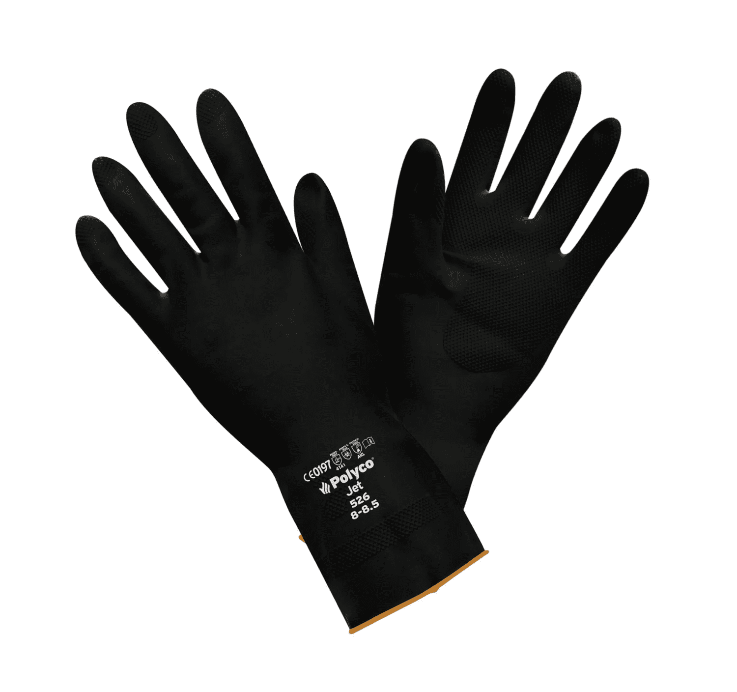 Polyco Jet Heavy Duty Gloves Reusable Natural Rubber Black