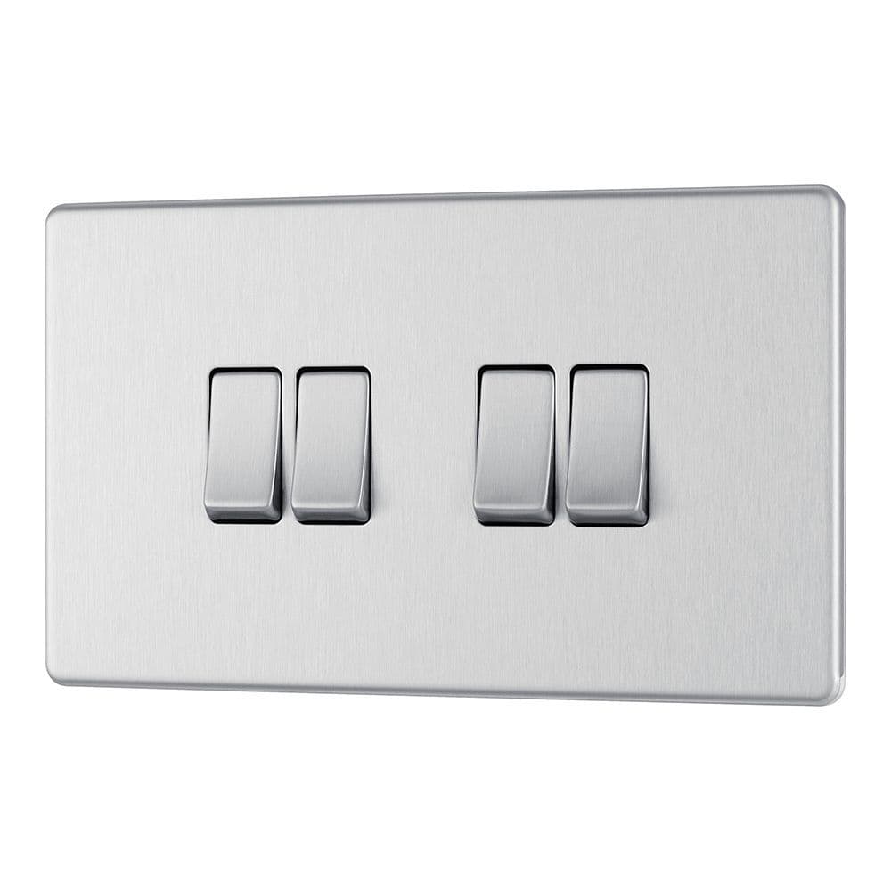 BG FBS44 Screwless Flatplate Brushed Steel Quadruple Switch 10A 2 Way