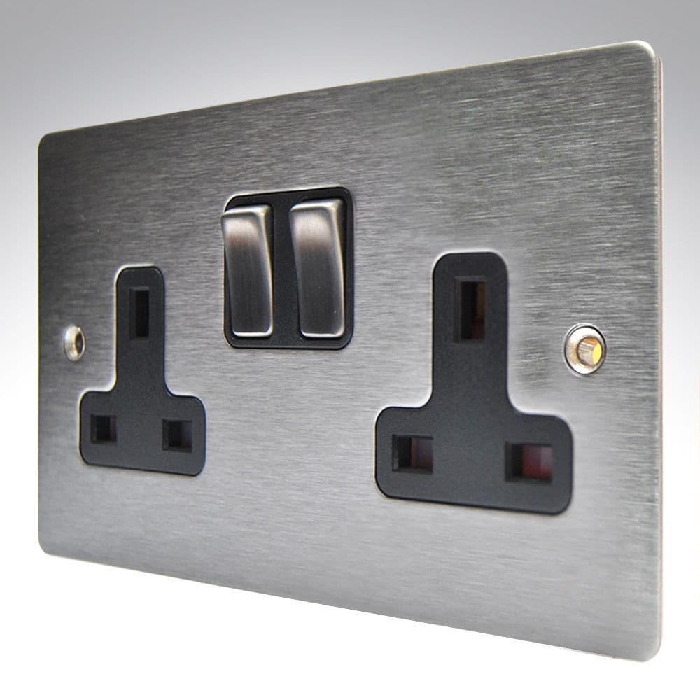 84SS2SS/BL Hamilton Sheer Flat Plate 13a Double Socket Satin Stainless ...