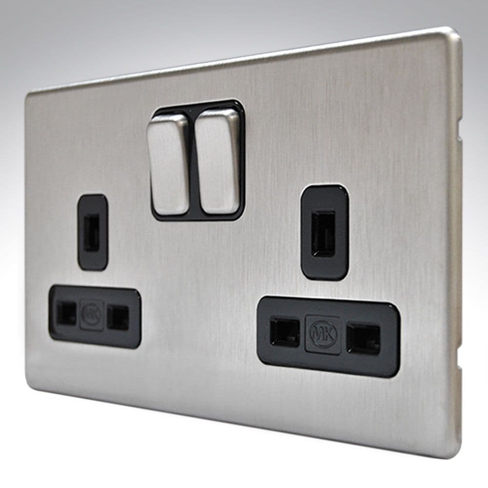 MK Aspect Double Socket Brushed Stainless Steel