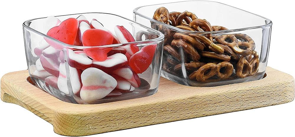 Glass Snack Bowl and Wooden Board 23cm- Solavia Picnic Glassware