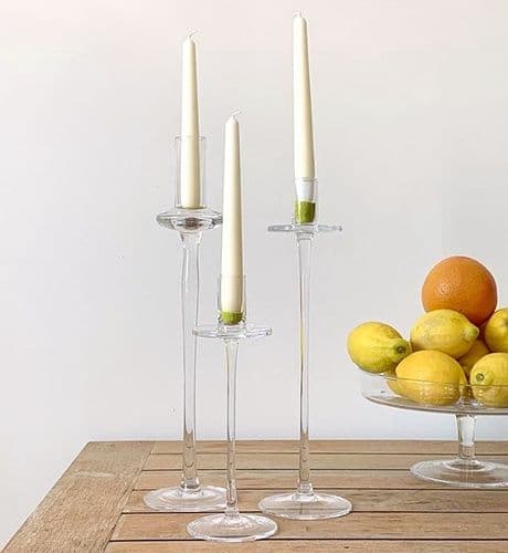 Tall Glass Single Candlestick 60cm – Elegant Giftware by Solavia