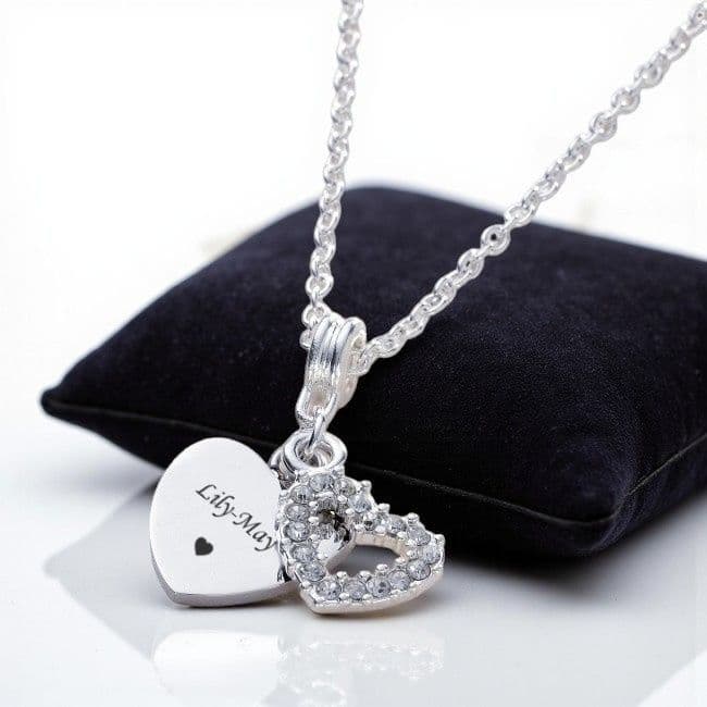Engraved Heart Necklace with Crystal Heart | Someone Remembered