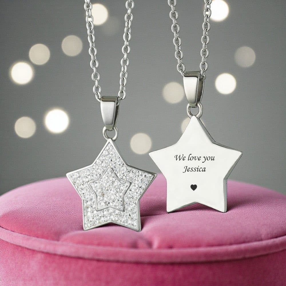 Engraved Star Necklace with Crystals | Someone Remembered