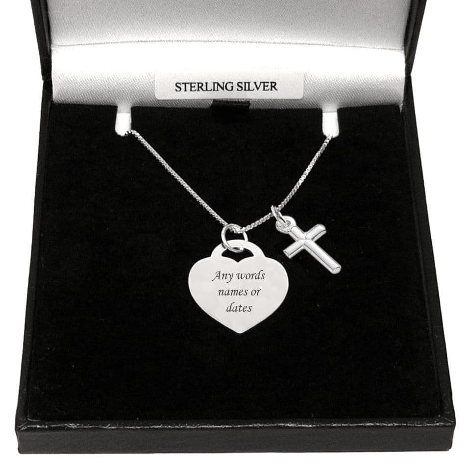 Sterling Silver Engraved Heart Necklace with tiny cross | Someone ...