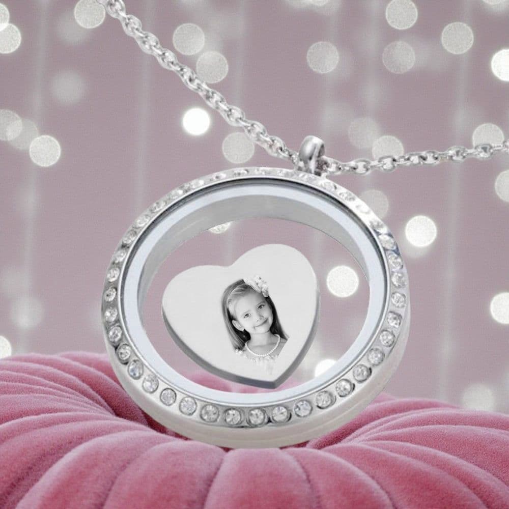 Glass Memory Locket with Engraved Floating Photo Charm | Someone Remembered