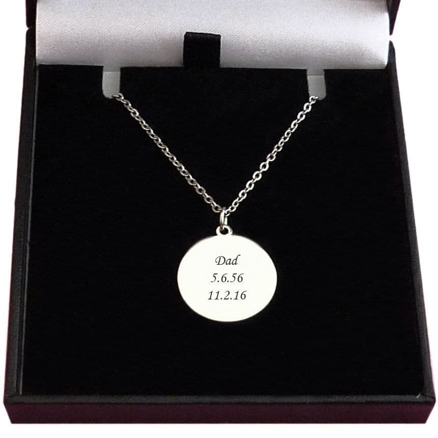 Round pendant necklace engraved store