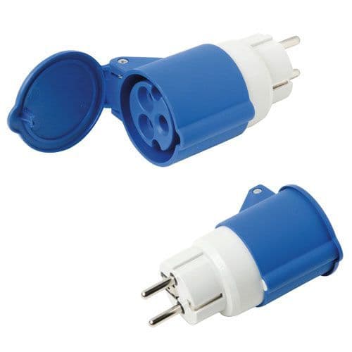 Adaptador Industrial Schuko Macho a Cetac Hembra 16A 2P Tierra Con Tapa
