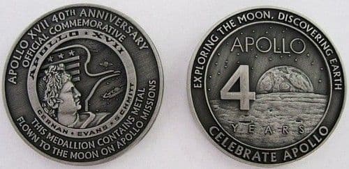 Apollo 17 40th Anniversary Medallion with Space Flown Metal