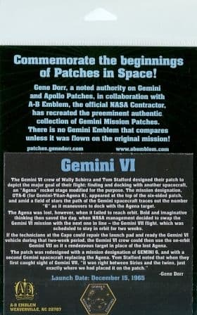 Larger Size NASA Gemini 6 Space Mission Embroidered Patch