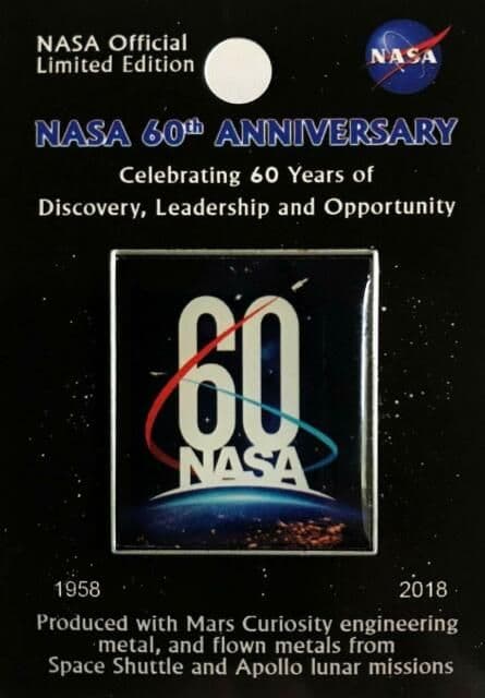 NASA 60 Years Lapel Pin with flown metal