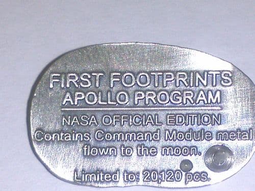 Official First Footprints NASA Lapel Pin With Flown Metal