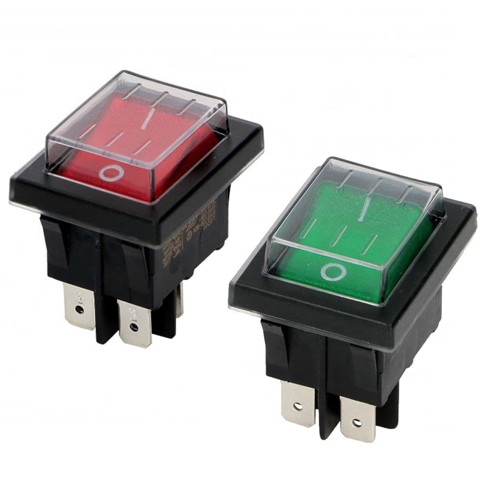 Red or Green Rocker Switch With Waterproof Cap 20a 125vac 16a 250vac ENEC