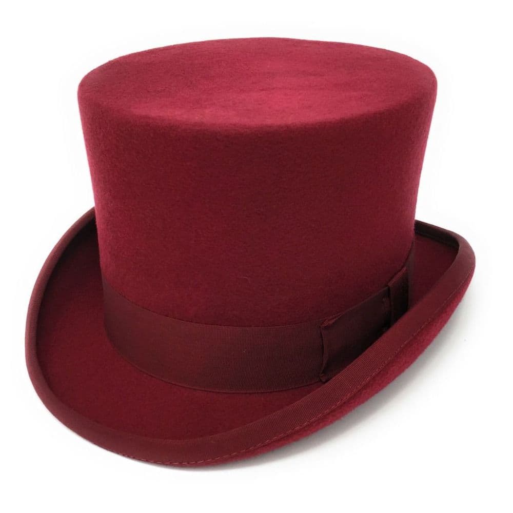 Maroon Red Traditional Top Hat 5 " Wool Felt
