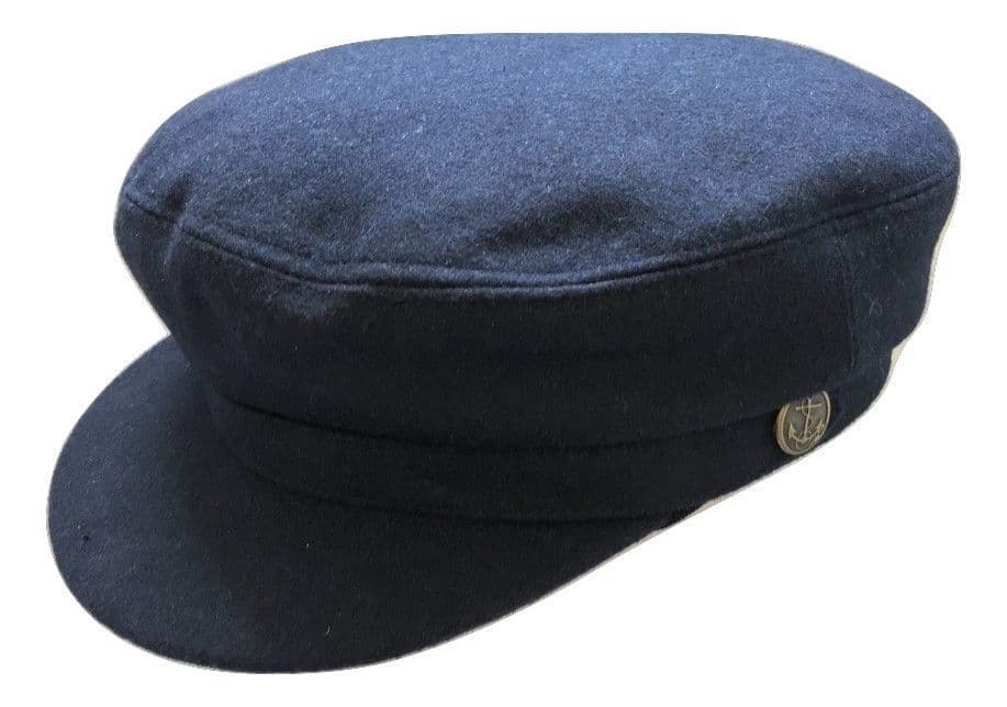 Navy Blue Melton Wool Mariner Fisherman Cap with removable rope
