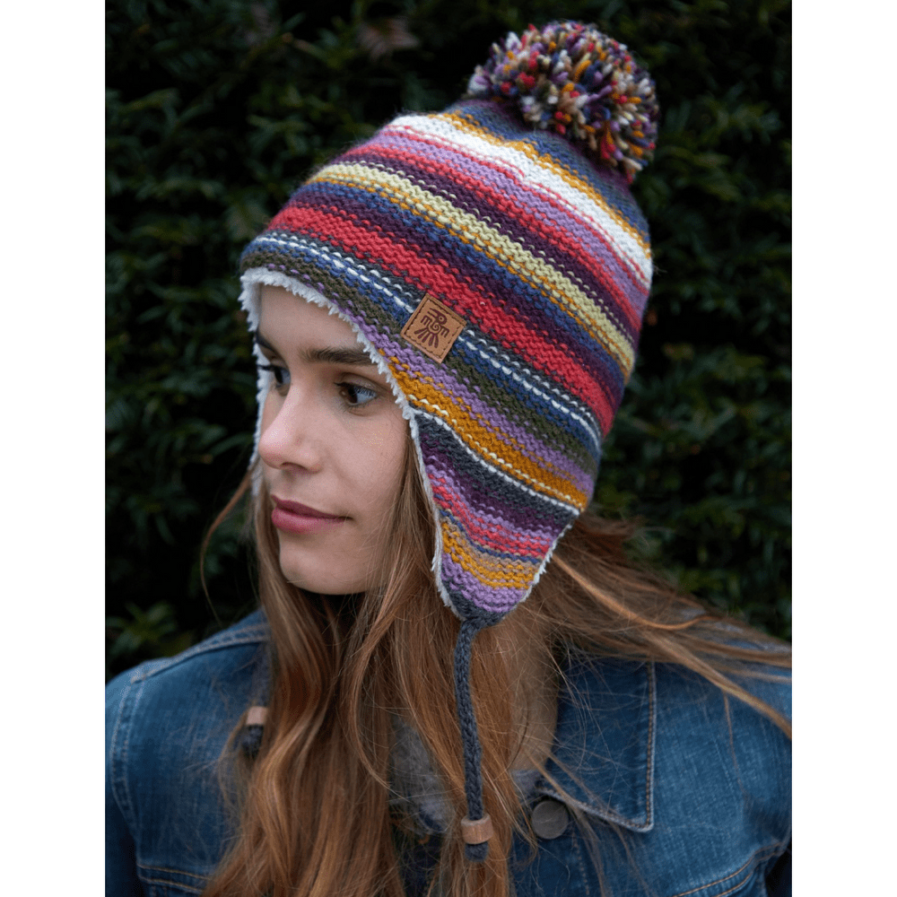 XS-S Cochabamba Wool Chullo - Fully lined - Multi Stripes