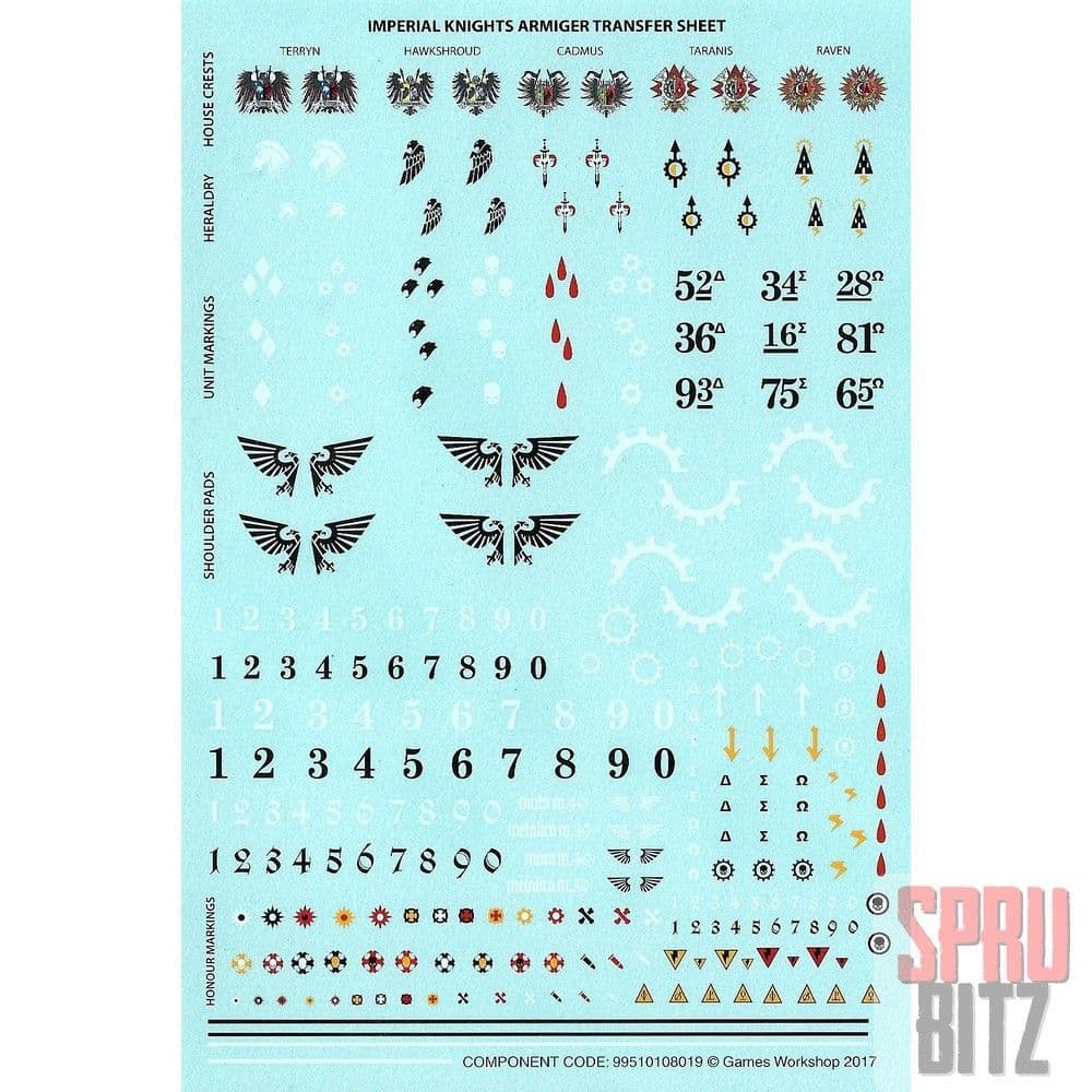 Imperial Knights Armiger Transfer Sheet 2017