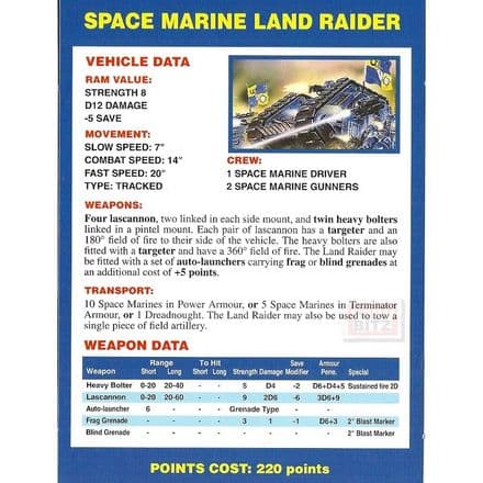 Space Marine Dreadnought Vehicle Data Card from Warhammer 40 000 2nd ...