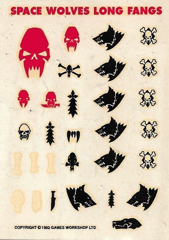 Space Wolves Long Fangs Transfer Sheet Decals 1992