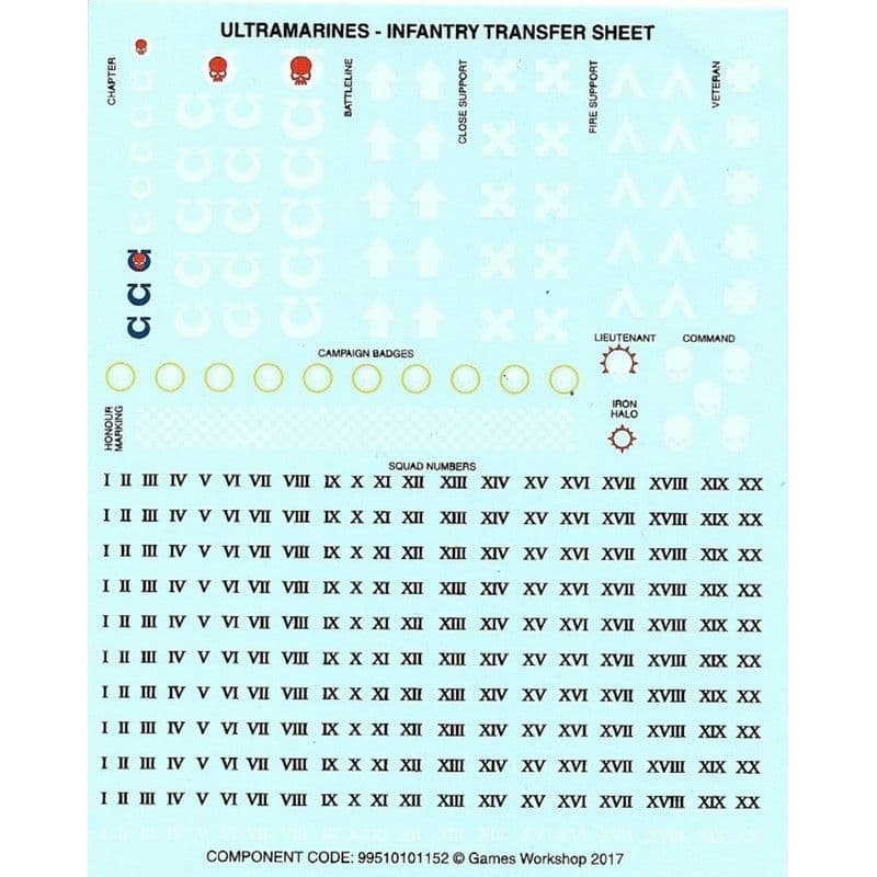 Ultramarines Infantry Transfer Sheet Decals 2017