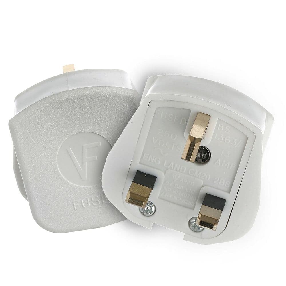 13 Amp 3 Pin UK Mains Resilient Plug Fused White